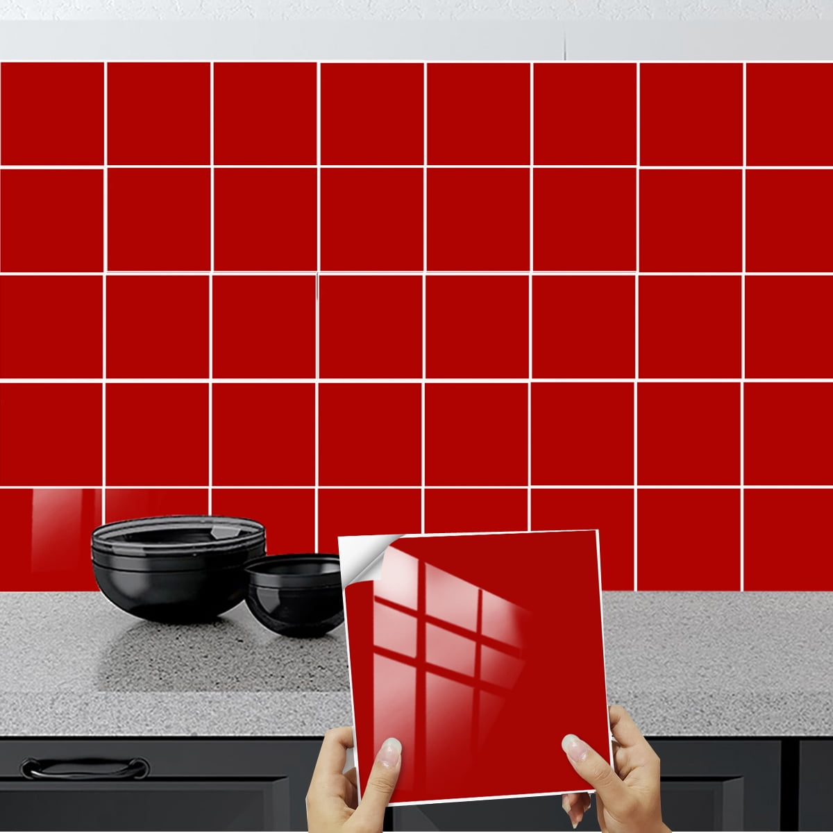 10 Pcs Tile Decals Red Self-Adhesive Peel and Stick Waterproof ...