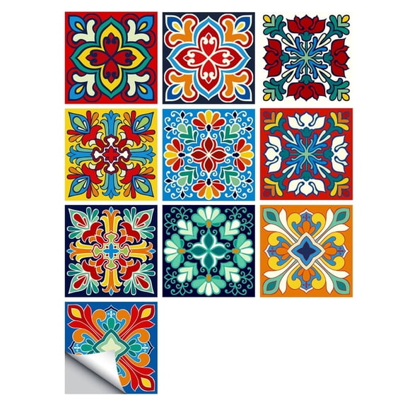 10 Pcs Tile Stickers Multicolor Self-adhesive Waterproof Vinyl Peel and ...