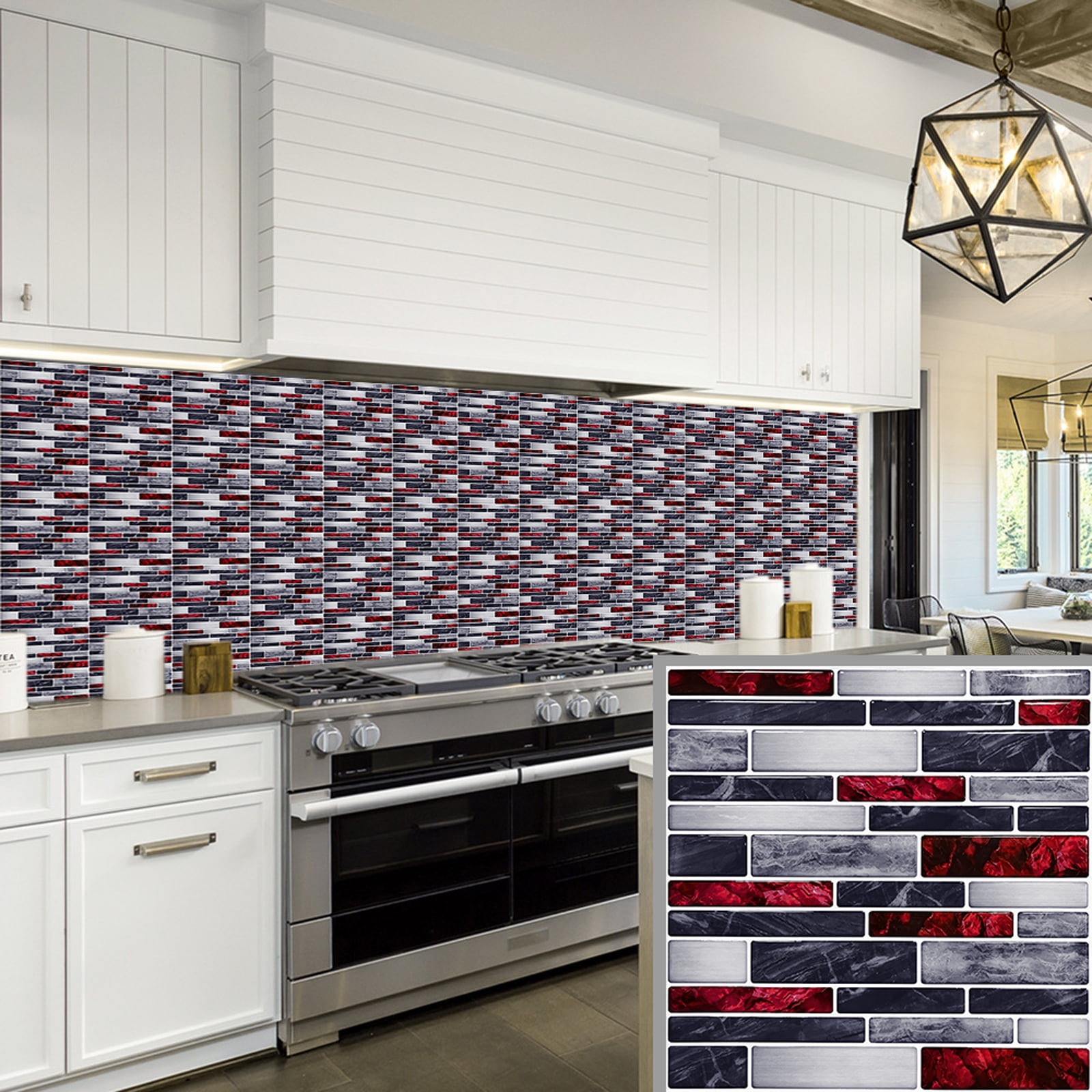 10 Pcs Tile Stickers Self-adhesive Waterproof Peel and Stick Red Brick ...