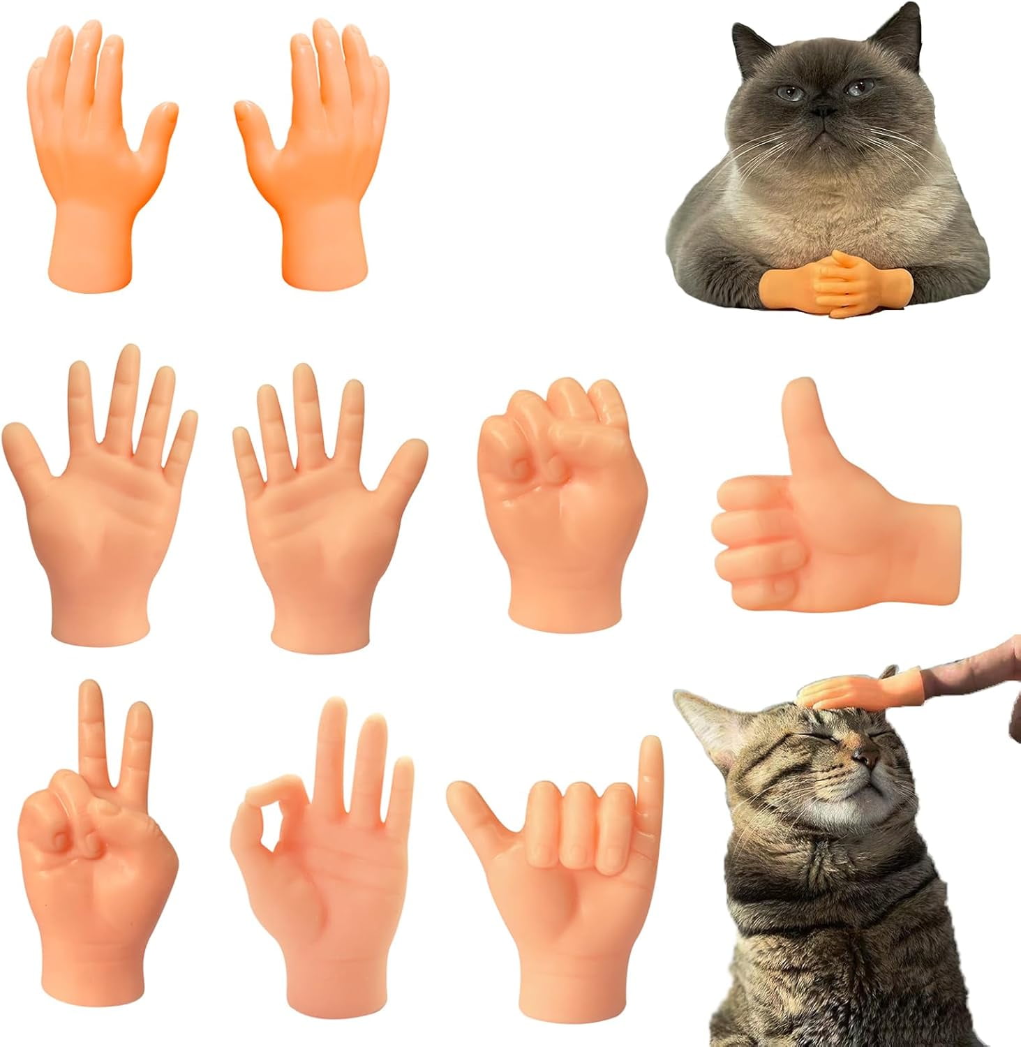 10 Pcs Tiny Hands for Cat Funny Rubber Small Hand Finger Puppet Mini ...