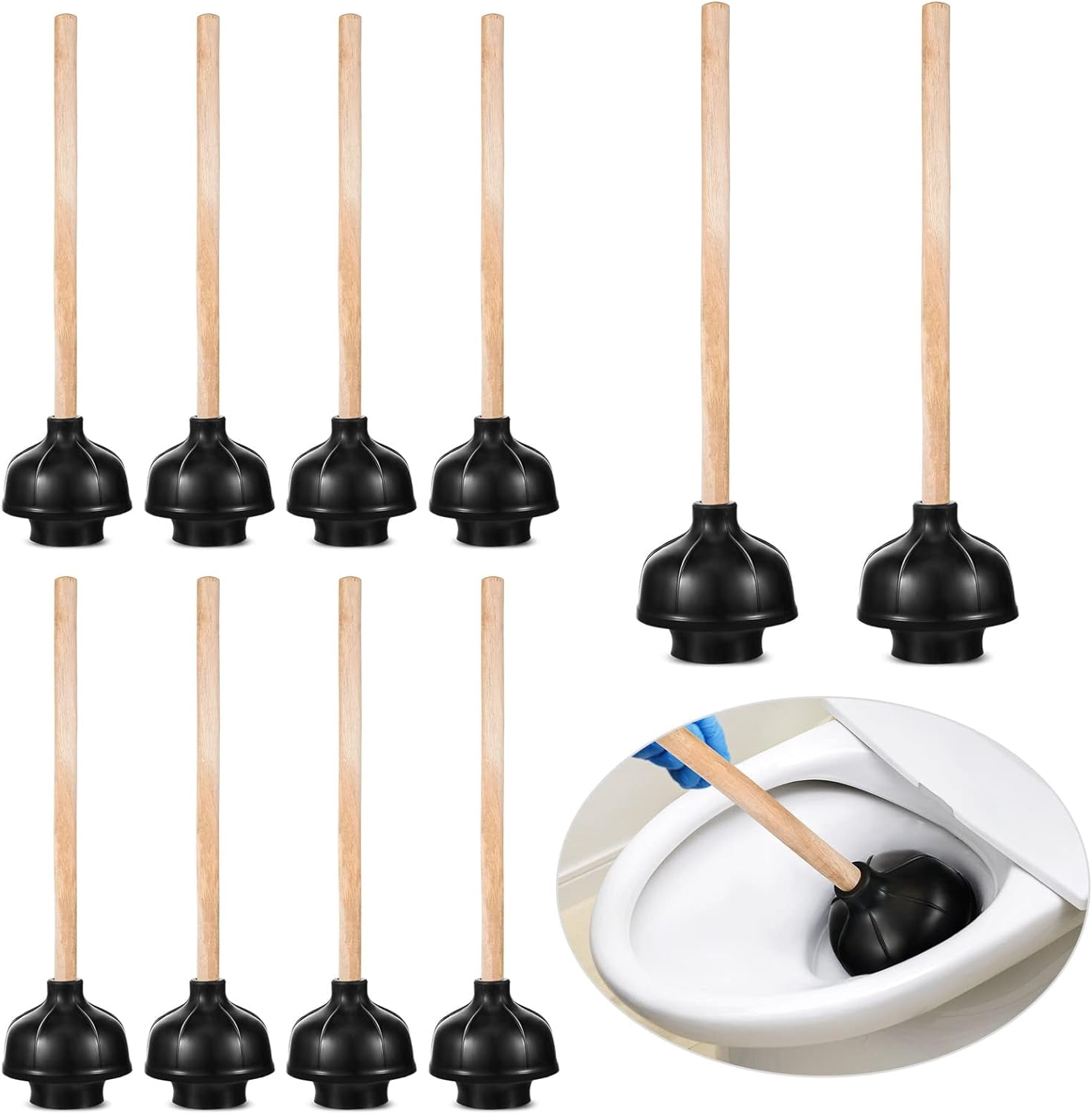 10 Pcs Toilet Plungers or Bathroom Heavy Duty 18 Inch Bulk Commercial ...
