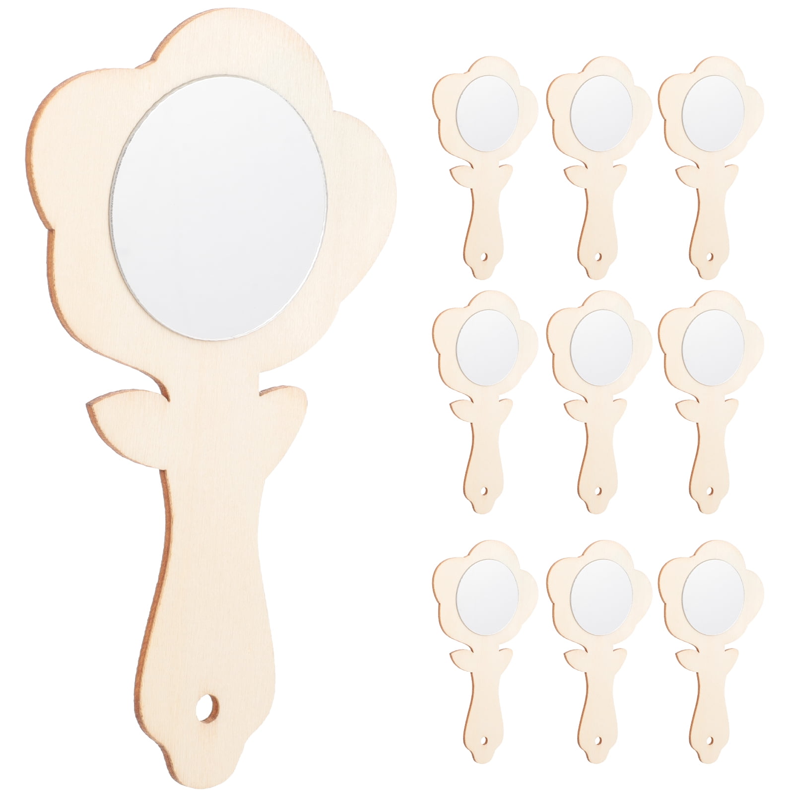 10 Pcs Toys DIY Wooden Hand Mirror Unpainted Wood Mirror Wooden Mirrors ...