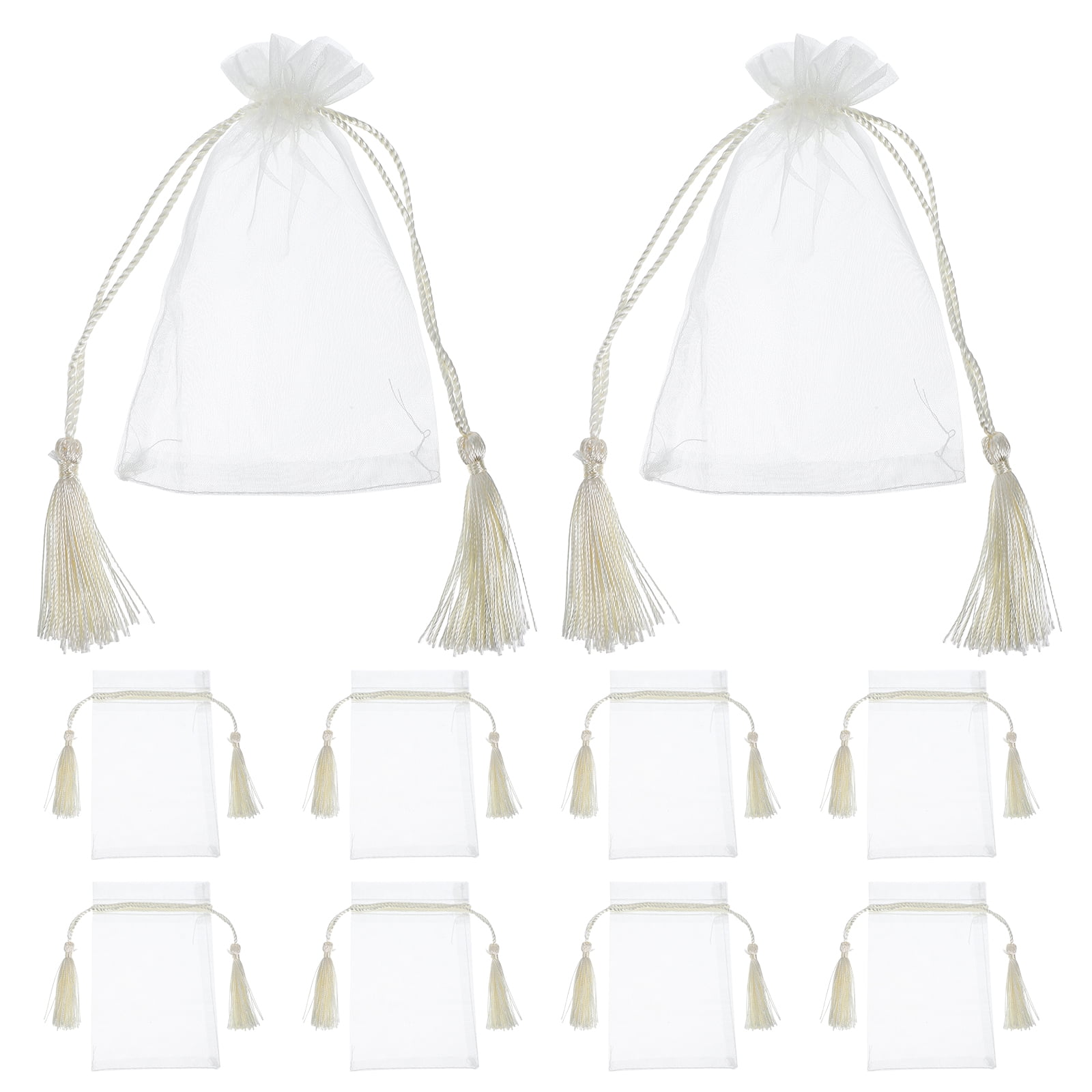 Set of 10 Transparent Organza Drawstring Bags with Tassels, Empty ...