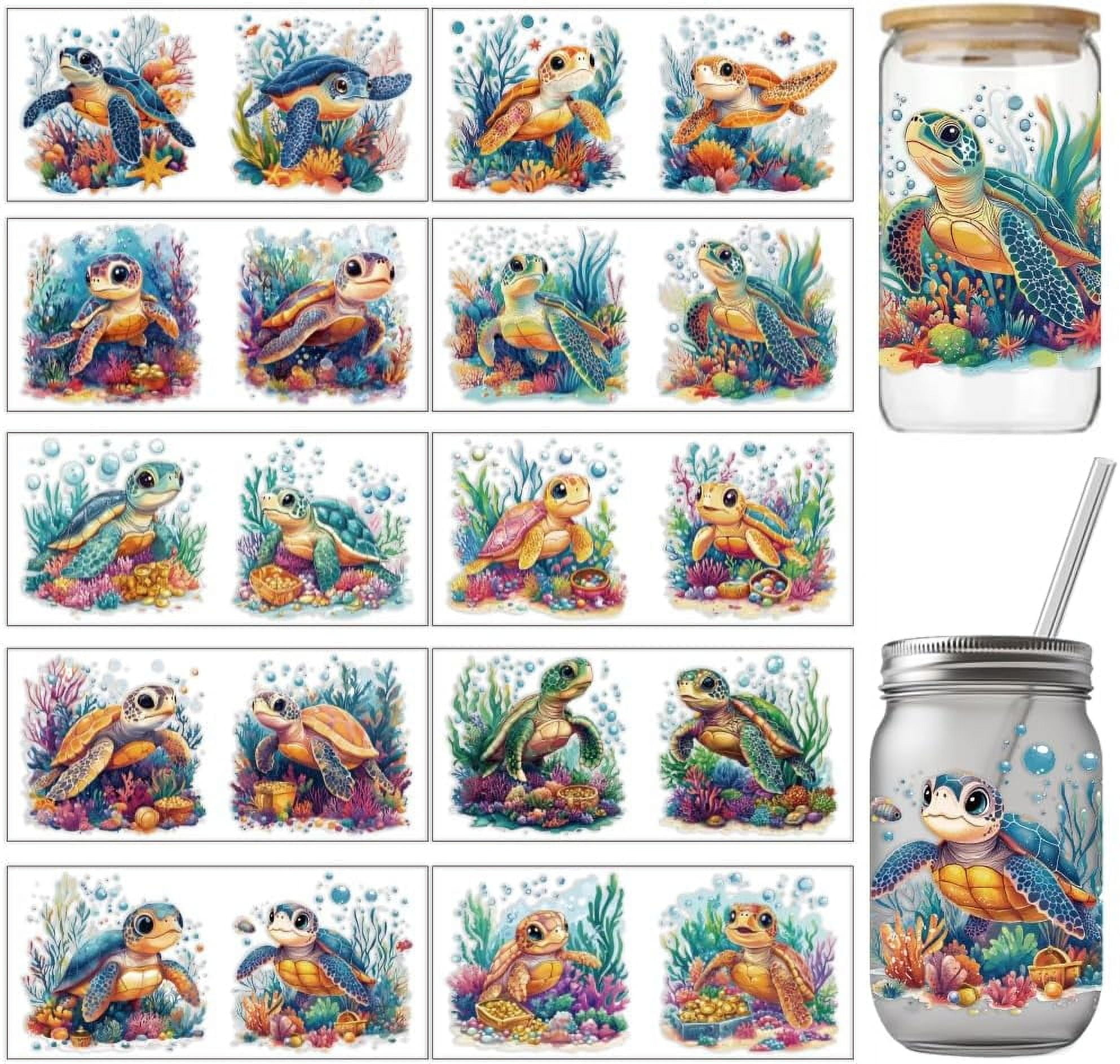 10 Pcs Turtles UV DTF Cup Wrap Transfer Sticker Marine Animals and ...