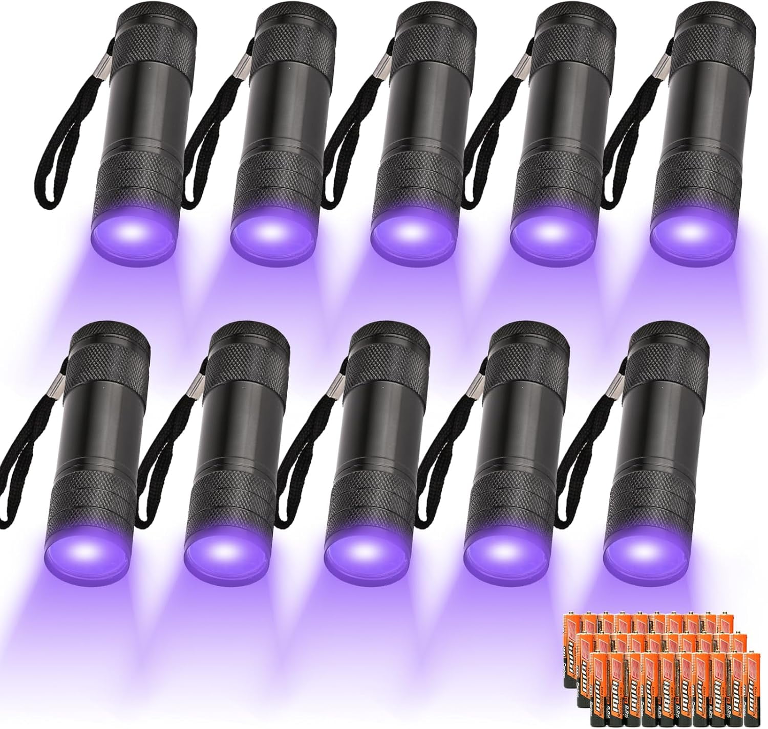 10 Pcs UV Black Light Flashlights Bulk, 9 Led 395-400nm Mini Blacklight Handheld Portable Torch ...