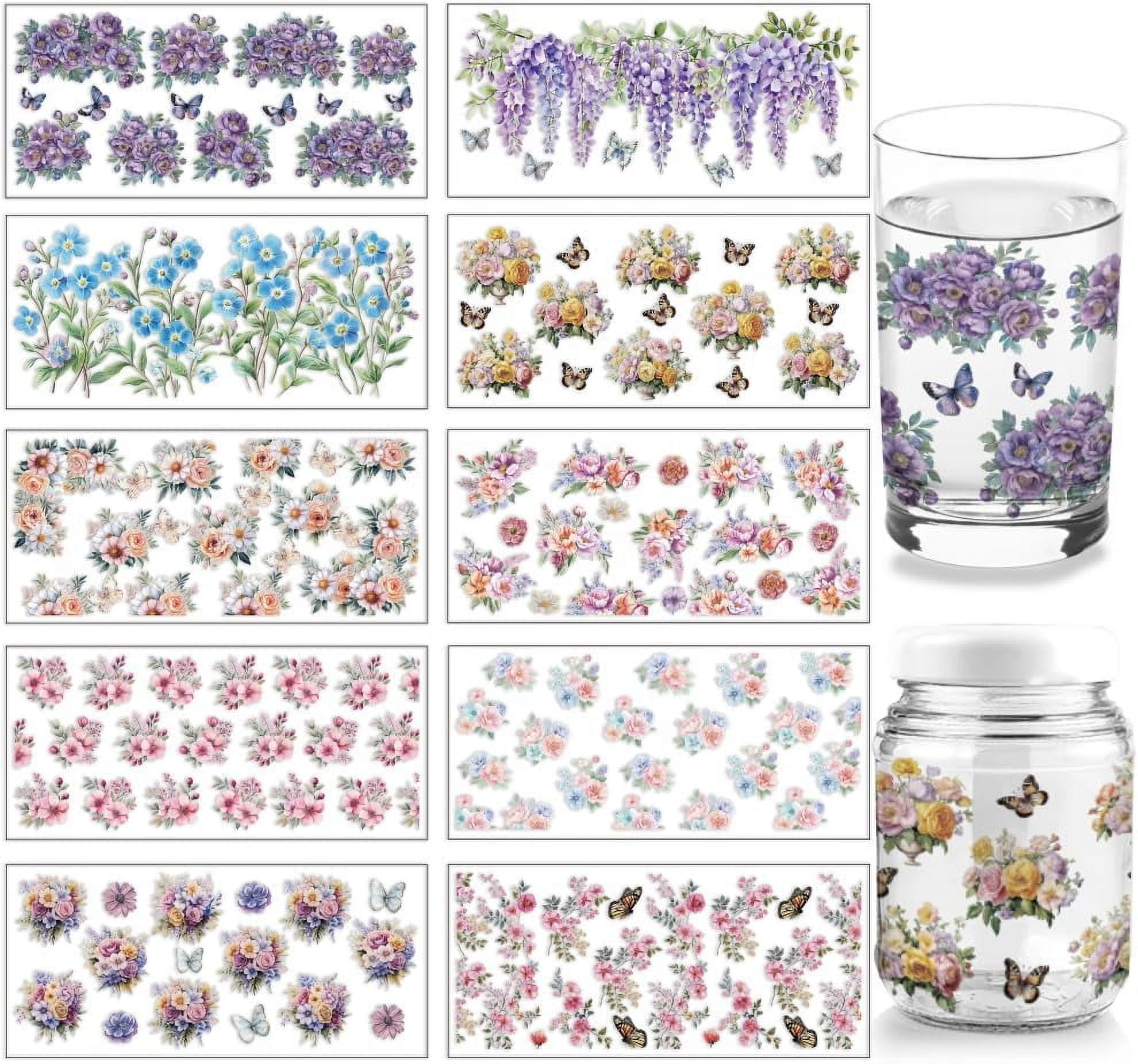 10 Pcs UV DTF Cup Wrap Transfer Sticker 10 Styles Assorted Flower ...
