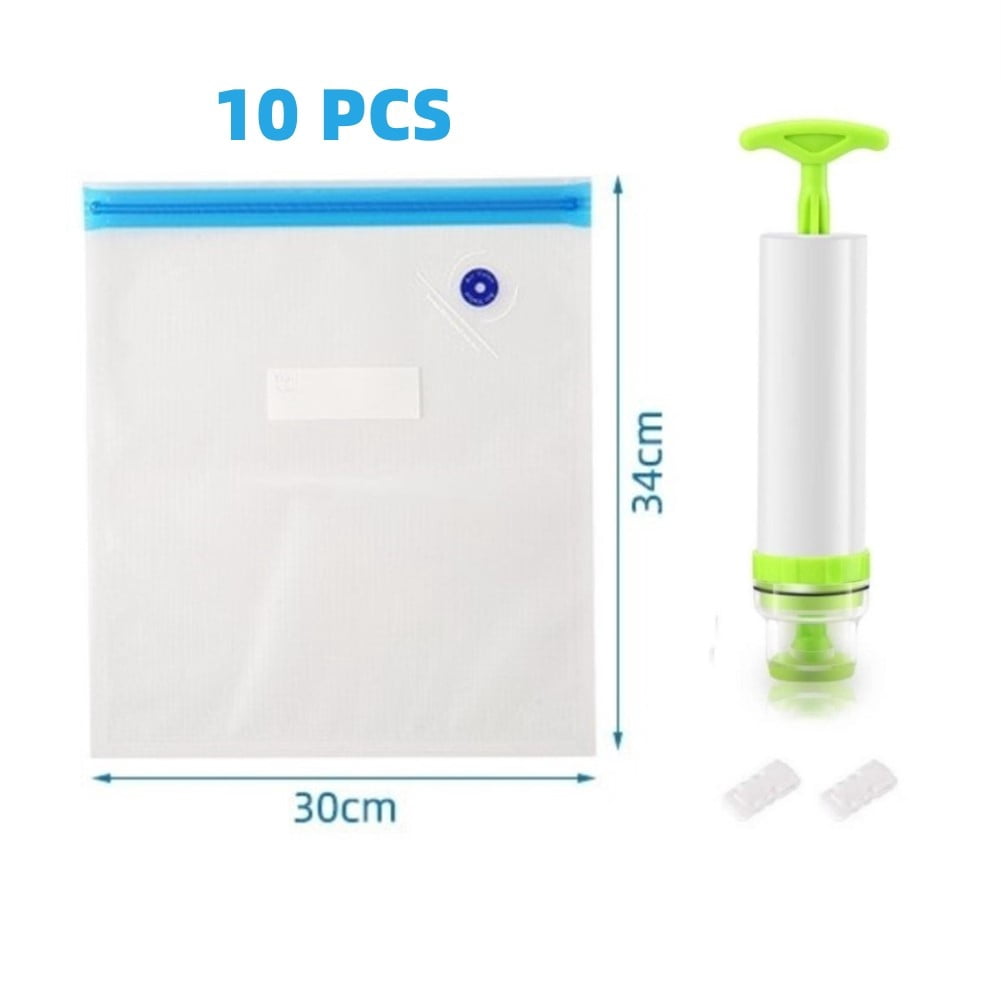 10 Pcs Vacuum Bags Reusable Sealer Bag With Hand Pump Sealing Clips ...