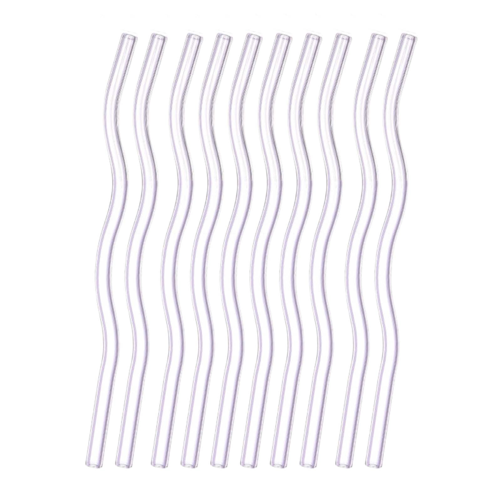 10 Pcs Wavy Glass Straws, 7.87"×8mm Reusable Pink Glass Straws, Perfect ...