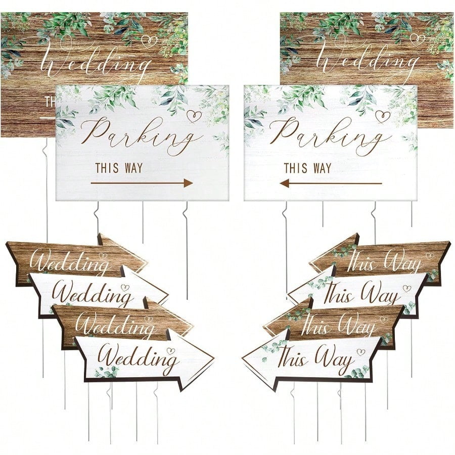 10 Pcs Wedding This Way Directional Parking Signs Include 4 Square and ...