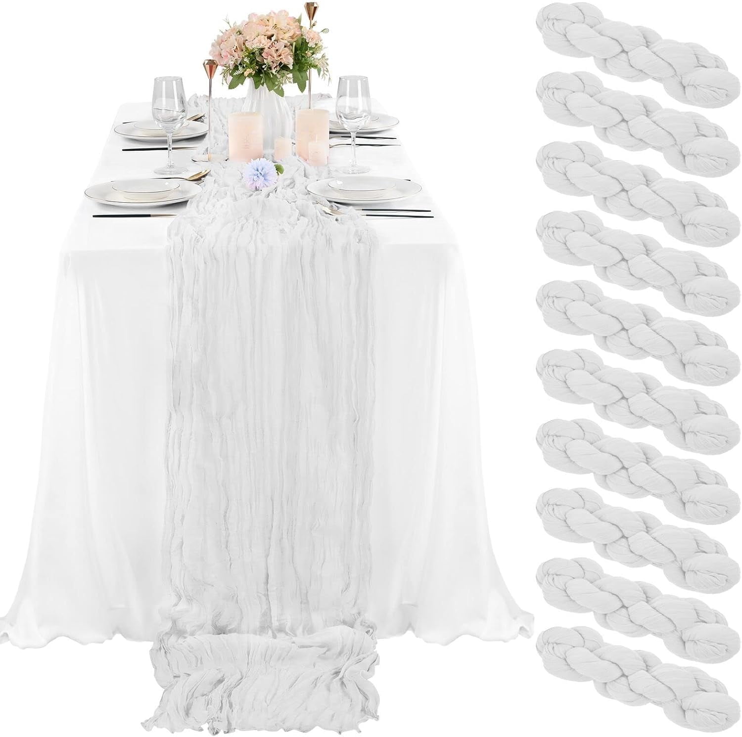 10 Pcs White Cheesecloth Table Runner 10FT, Gauze Cheese Cloth for ...
