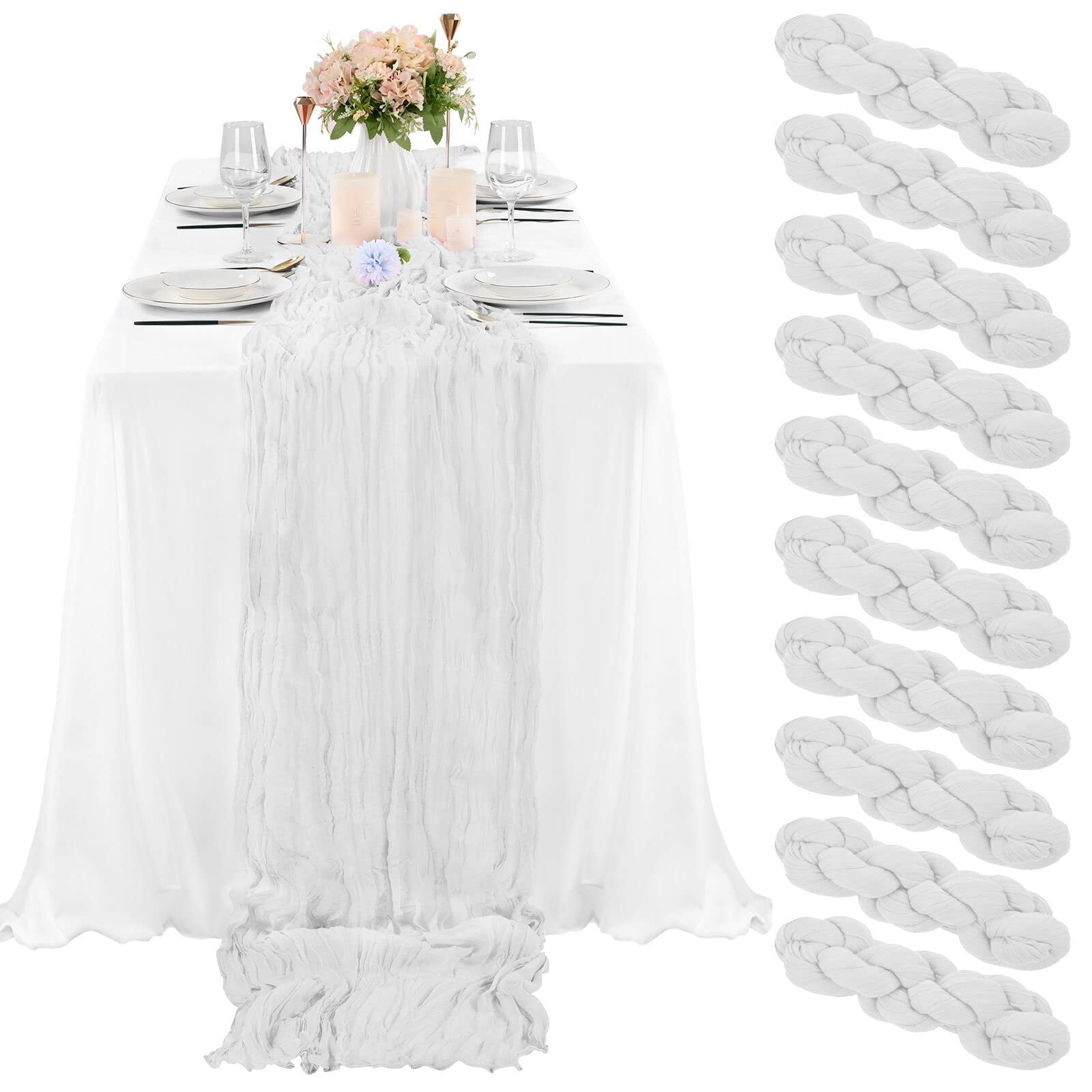 10 Pcs White Cheesecloth Table Runner 10FT, Gauze Table Runner for ...