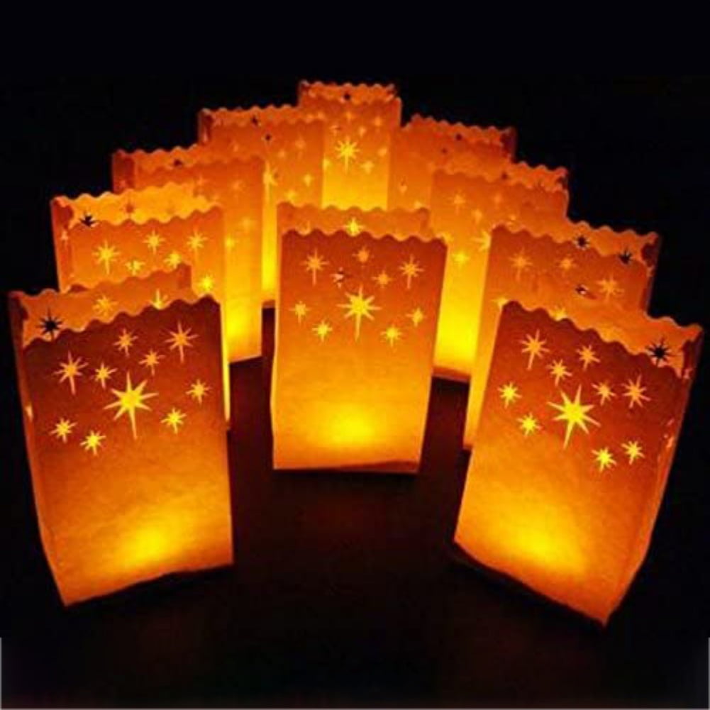 10 Pcs White Luminary Bags Flame Resistant Candle Bags Hearts Design ...