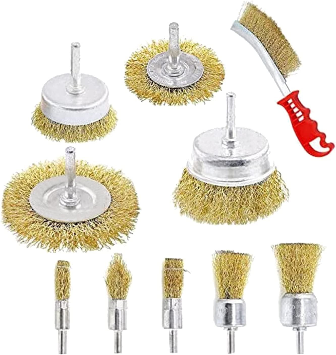 10 Pcs Wire Brush Set, Brass Coated Wire Brushes for Drill Paint ...