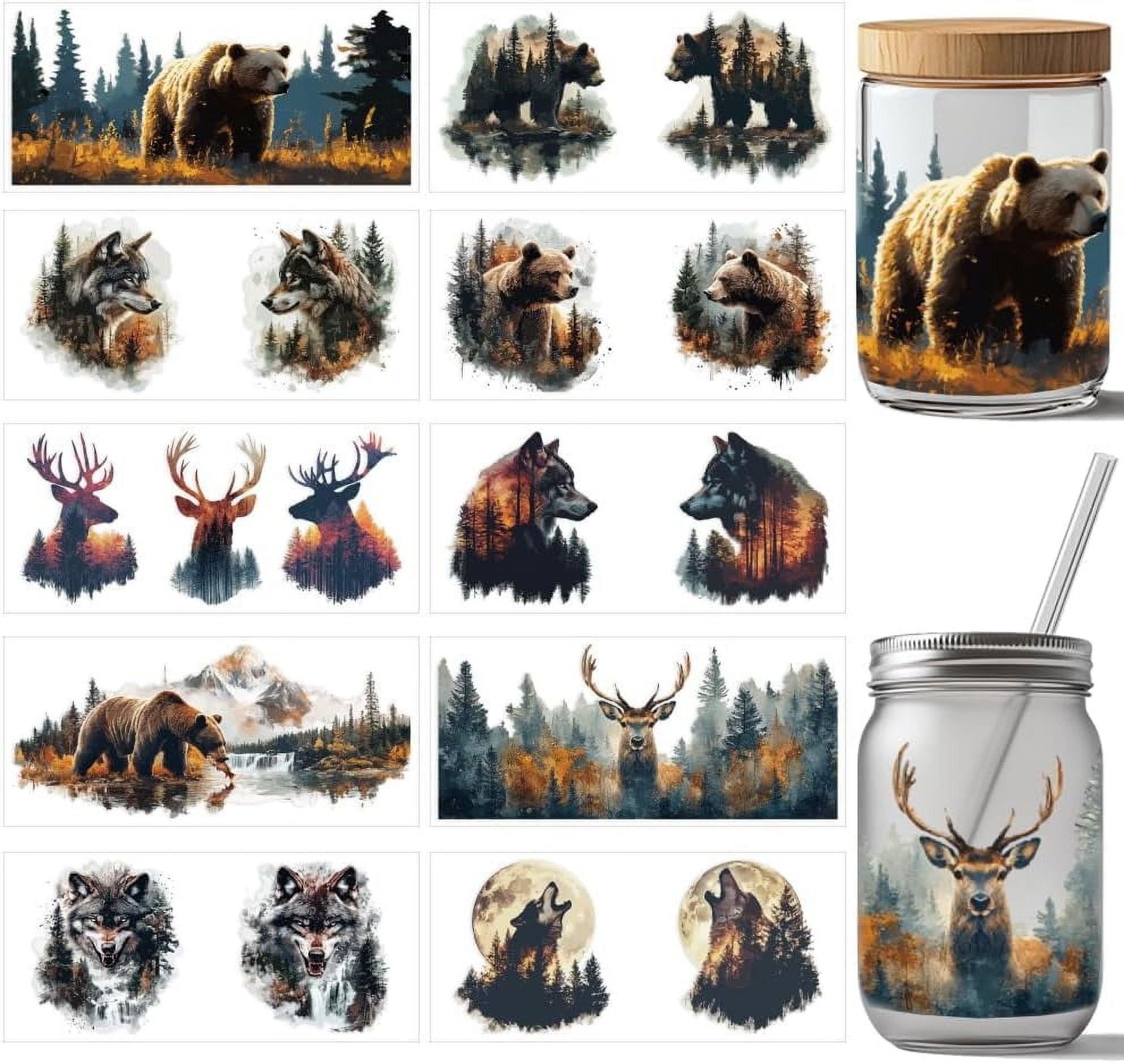 10 Pcs Wolf Bear Deer UV DTF Cup Wrap Transfer Sticker 10 Styles Wild ...