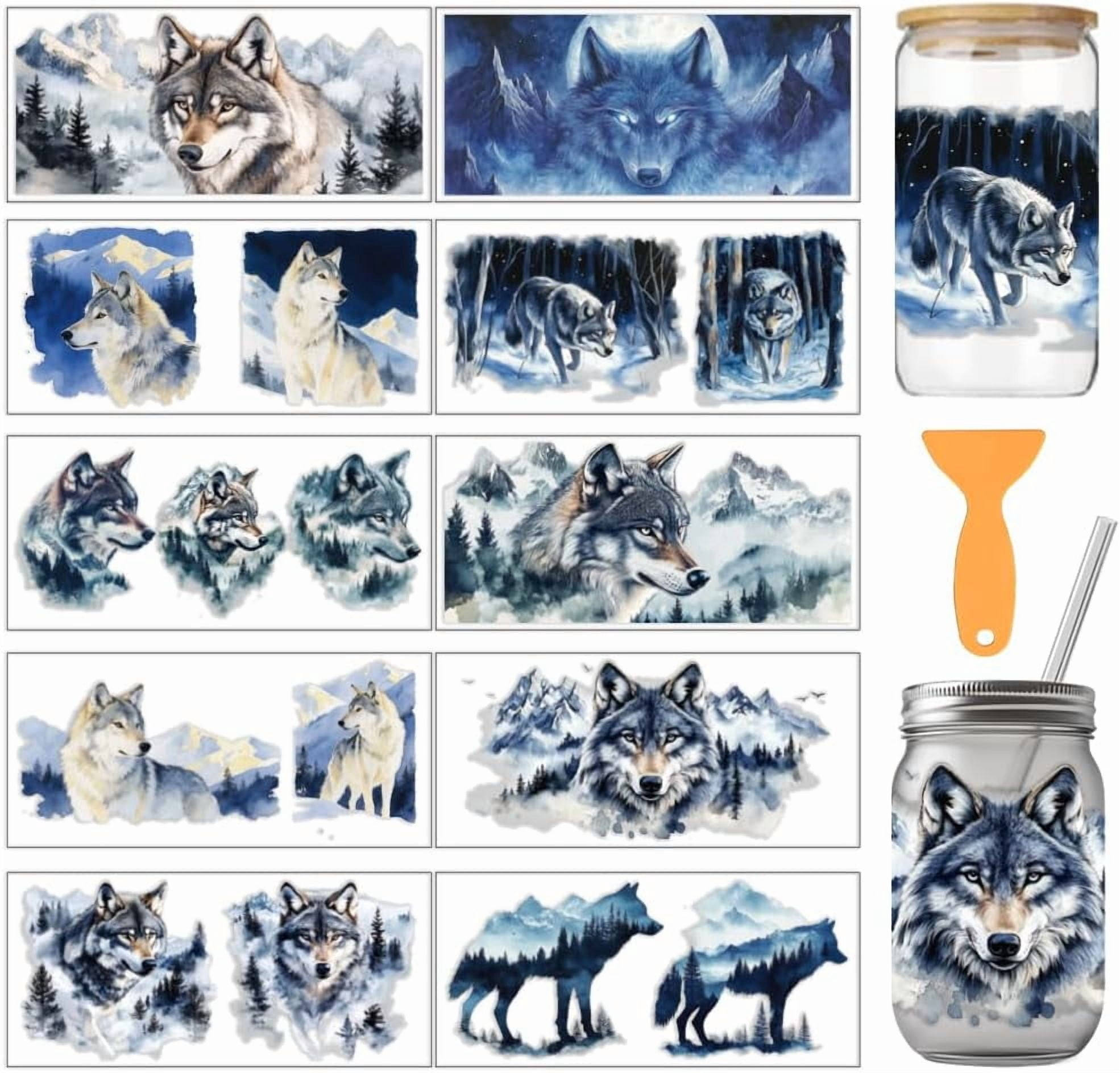 10 Pcs Wolf Theme Cup Printing UV Transfer Papers 10 Styles Watercolor ...