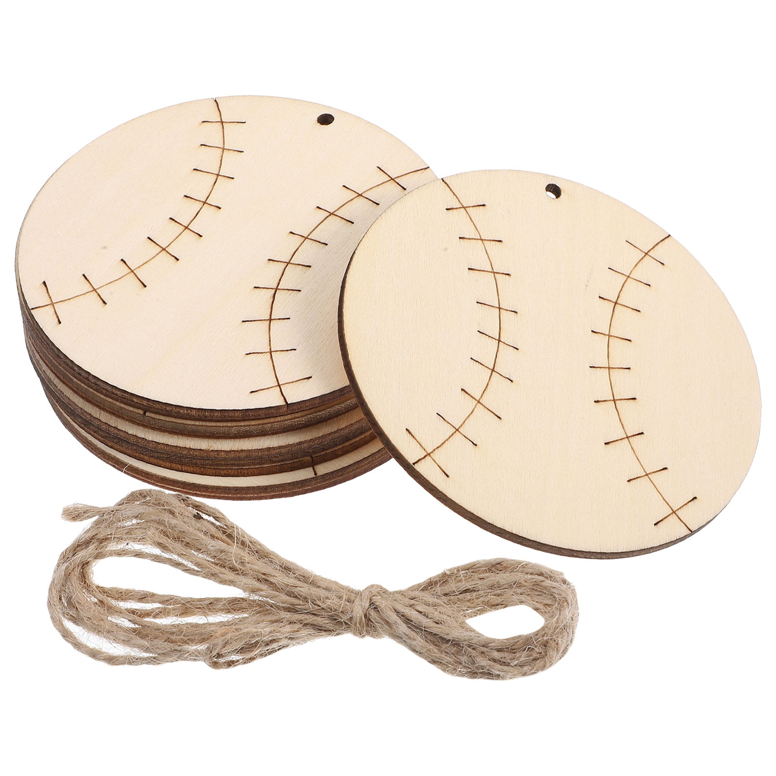 10 Pcs Wood Cutouts Hanging Baseball Slices Game Basswood Blocks Khaki ...