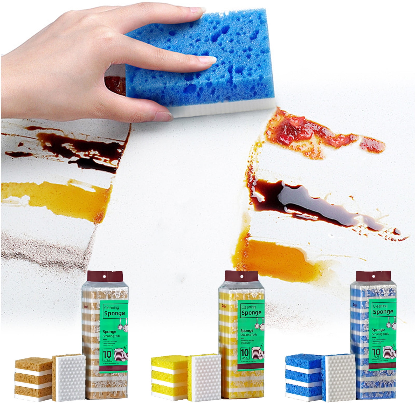 10 Pcs Wood Pulp Sponge Double-side Dishwashing Sponges, Oil Cleaning ...