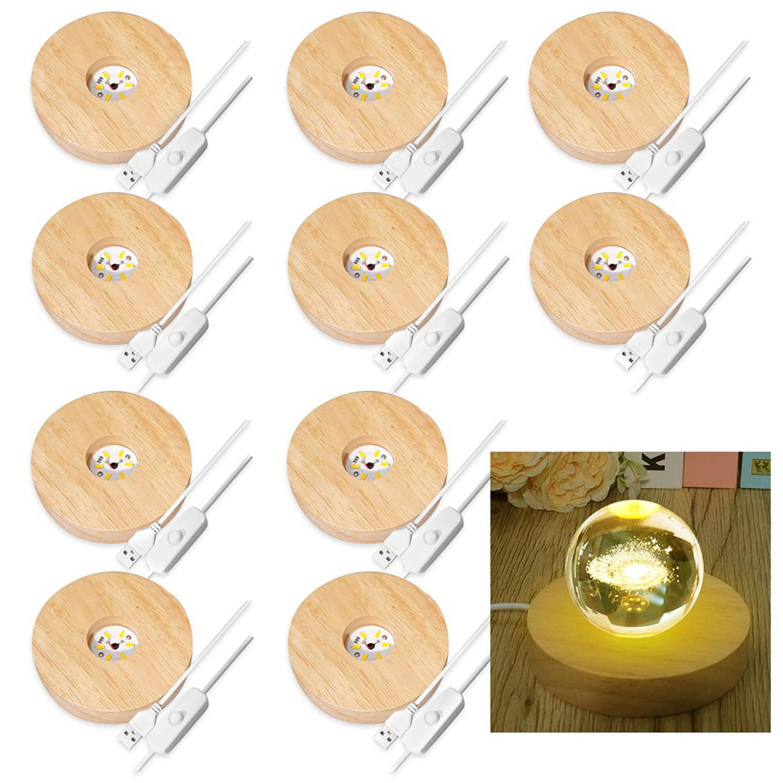 10 Pcs Wooden LED Display Bases Round Wood Display Lighted Bases for ...