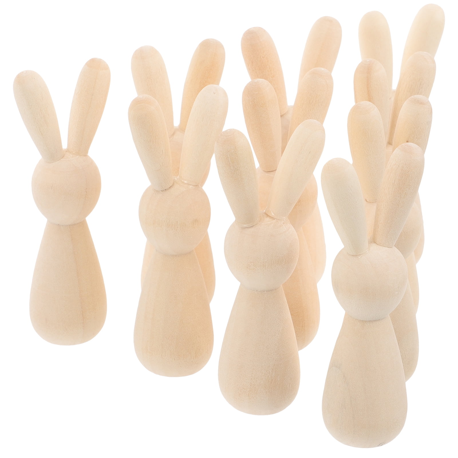 10 Pcs Wooden Rabbits Figures Home Decor Miniature Bunnies Toy ...