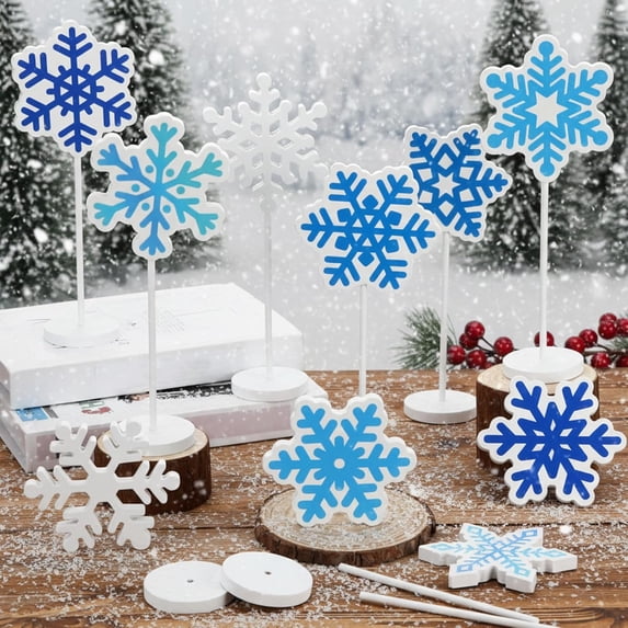10 Pcs Wooden Snowflake Table Decor Winter Decoration Snowflakes Table ...