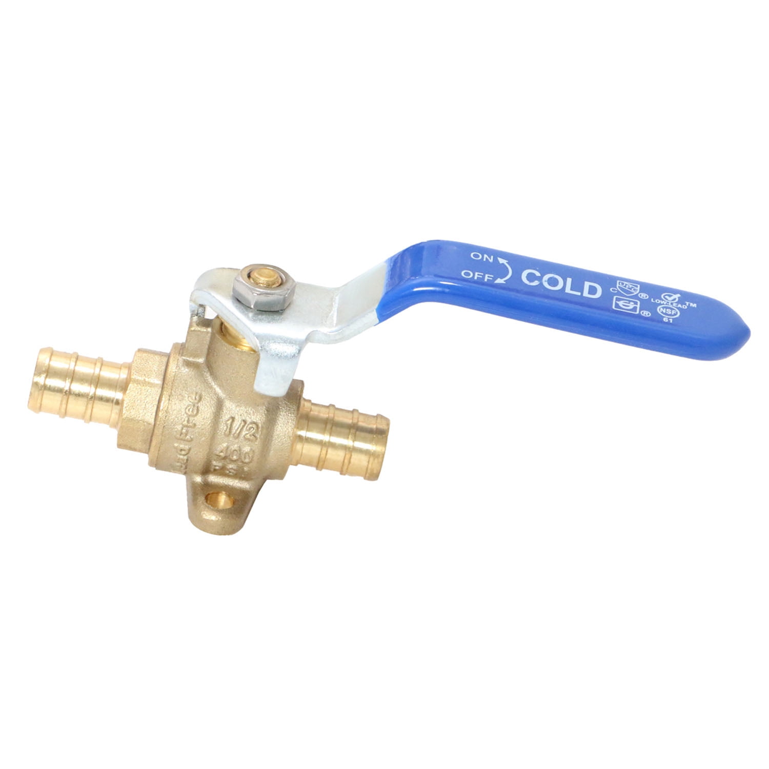 10 Pcs XFITTING Barb Crimp Pex 1/2 Inch Ball Valve With Drop Ear With Blue Handle, Cold, 24-1-4 ...