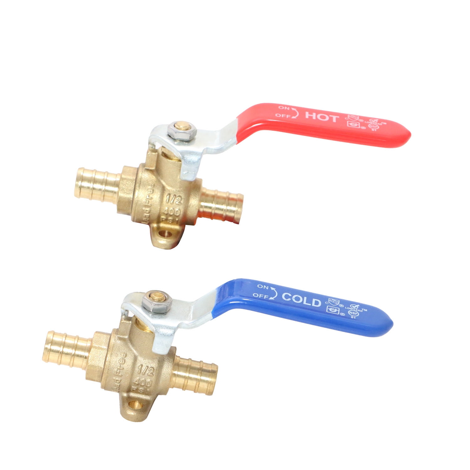10 Pcs XFITTING Barb Crimp Pex 1/2 Inch Ball Valve With Drop Ear With Red and Blue Handle, Hot ...