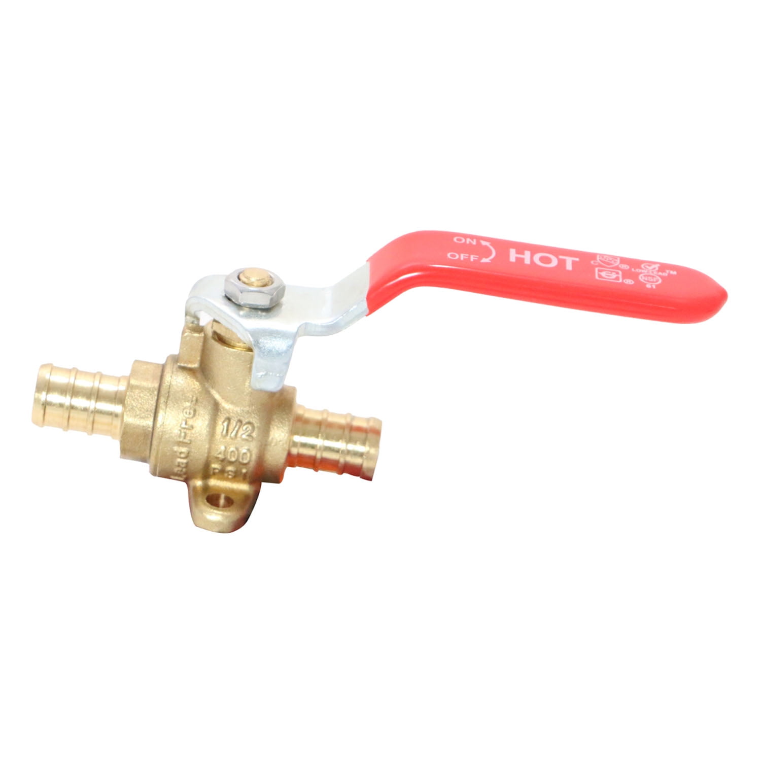 10 Pcs XFITTING Barb Crimp Pex 1/2 Inch Pex Ball Valve With Drop Ear With Red Handle, Hot, 24-1 ...