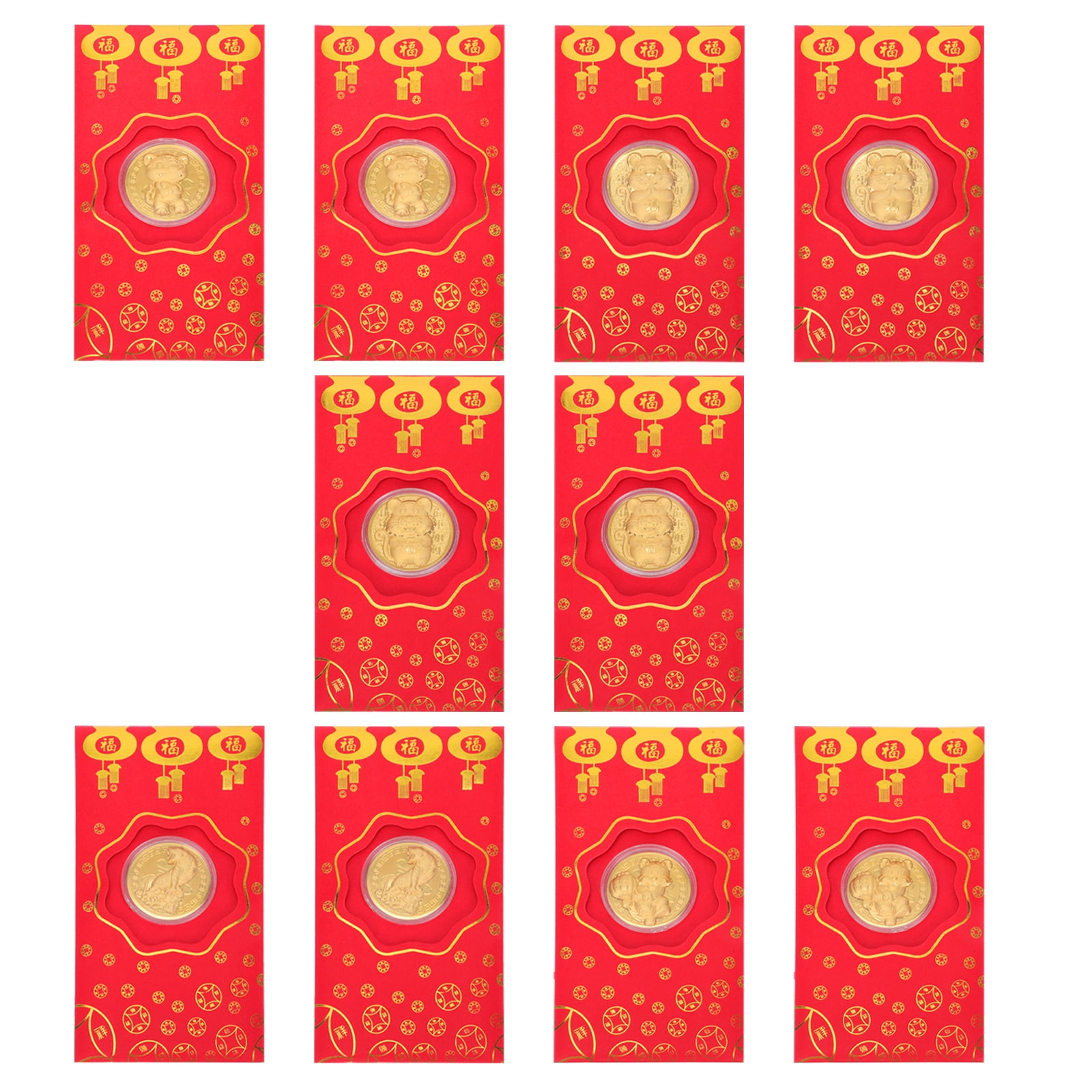 10 Pcs Year of The Tiger Gold Coin Red Envelope Money Storage Packets ...
