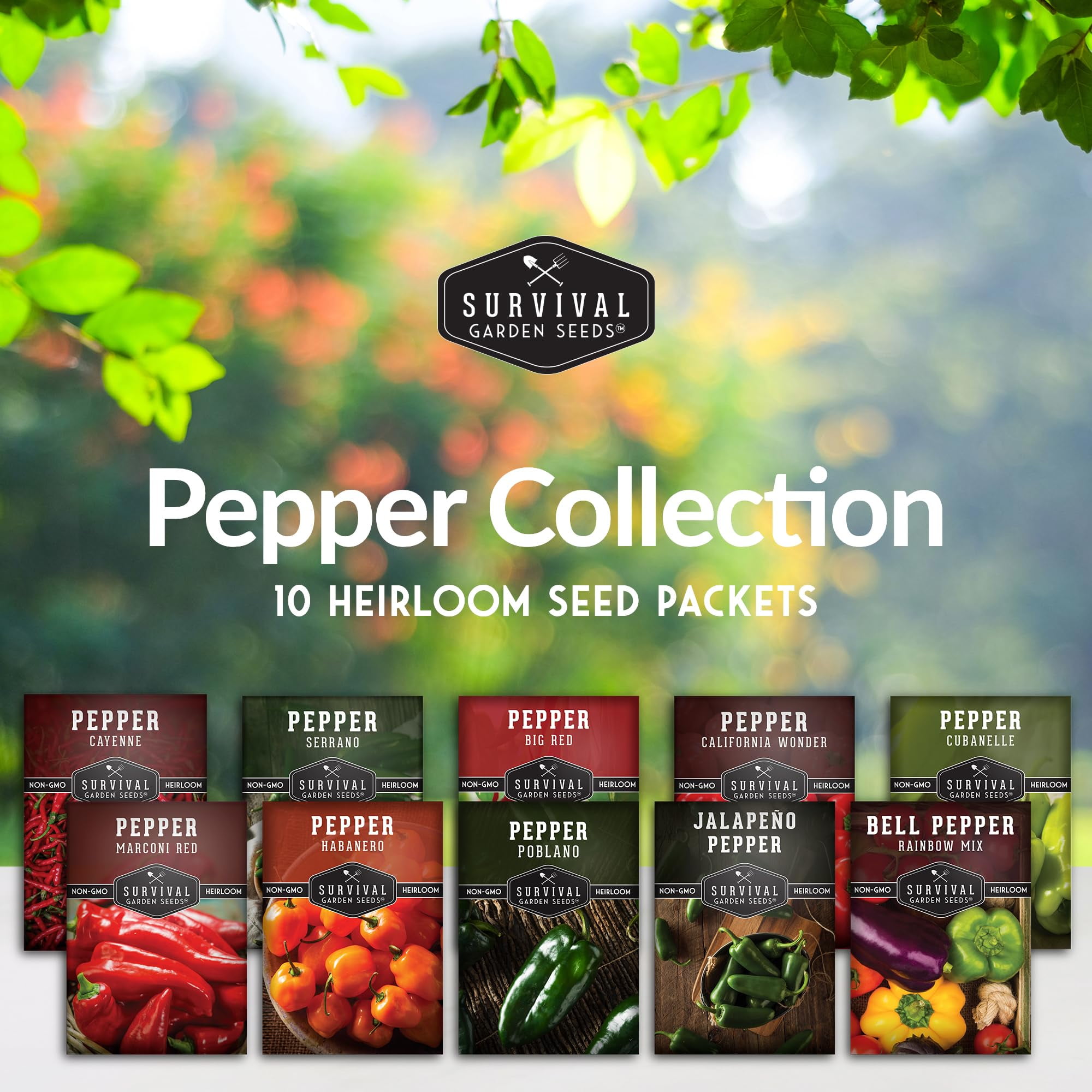 10 Pepper Variety Pack Seed Vault - H2FSDSerrano, Big Wonder, Cayenne ...
