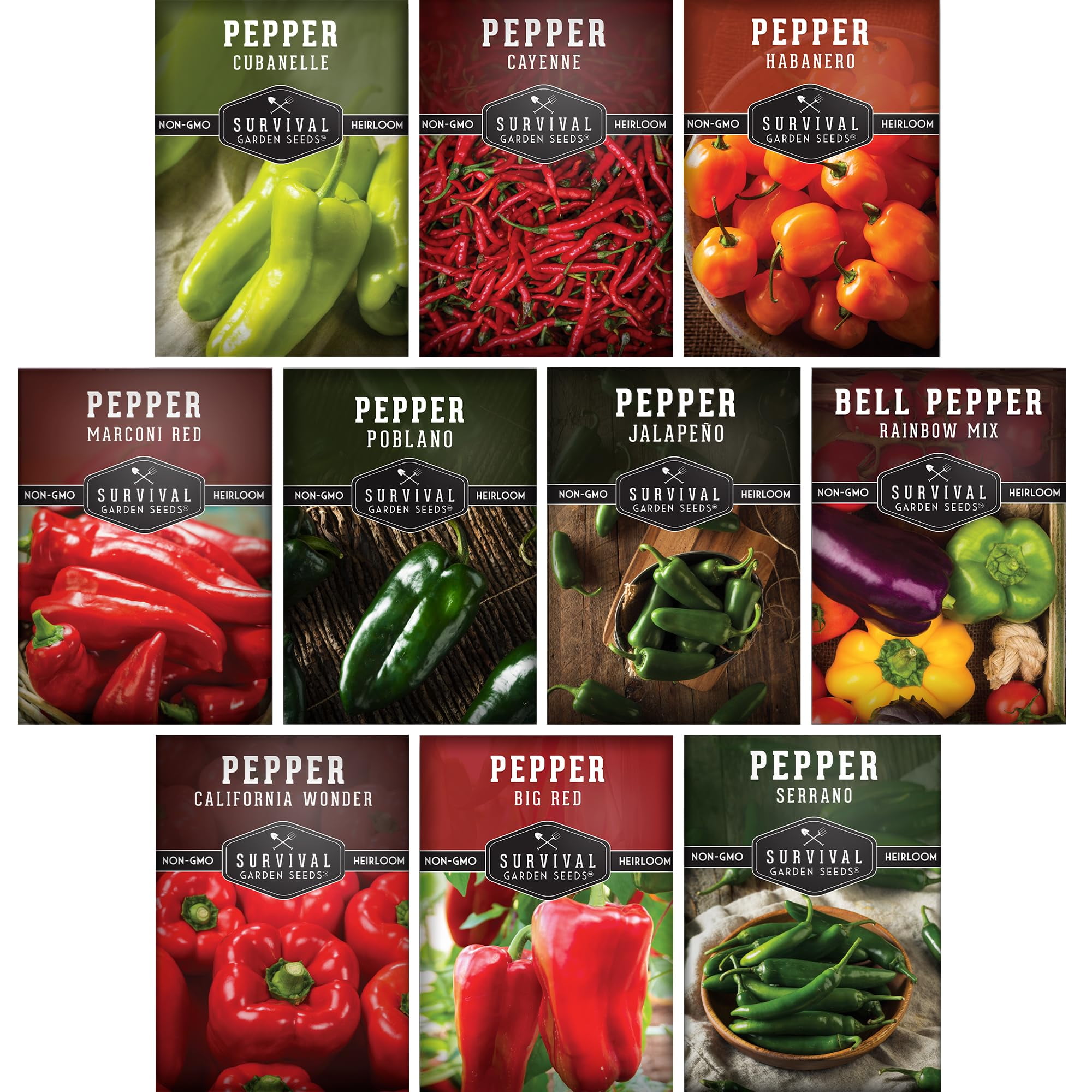 10 Pepper Variety TWE5 Pack Seed Vault - Serrano, Big Wonder, Cayenne ...
