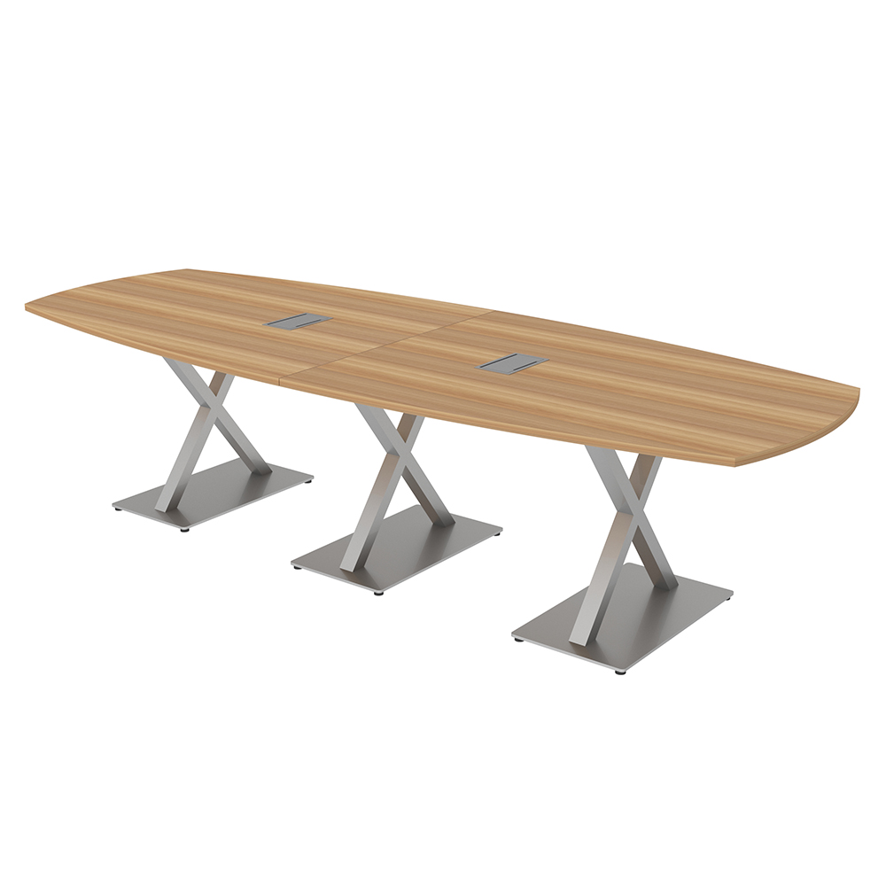 10 Person Arc Boat Conference Table with X Bases Data And Electric ...