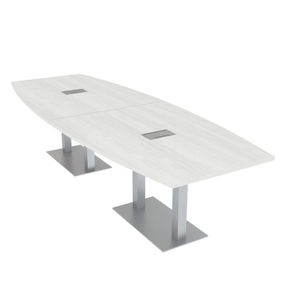 10 Person Modular Boat Shaped Conference Table Metal Bases Power Units ...