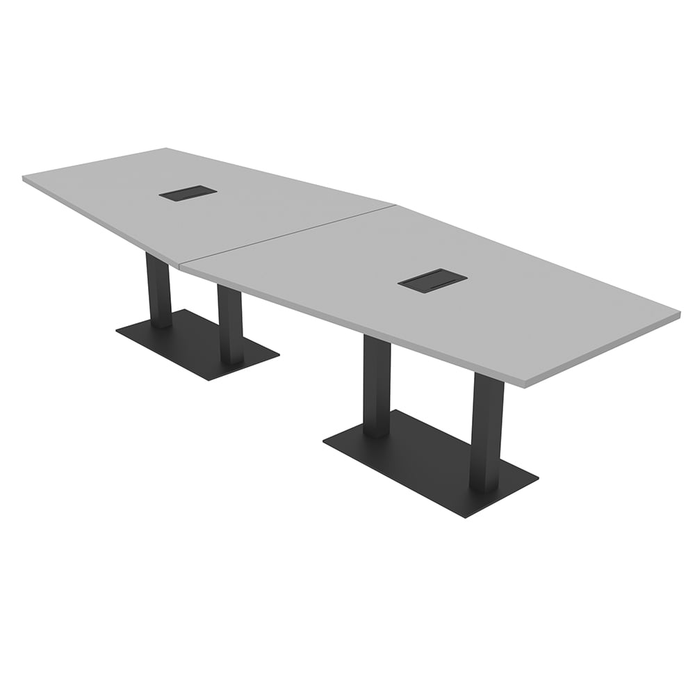 10 Person Modular Powered Hexagon Conference Table Square Metal Bases ...