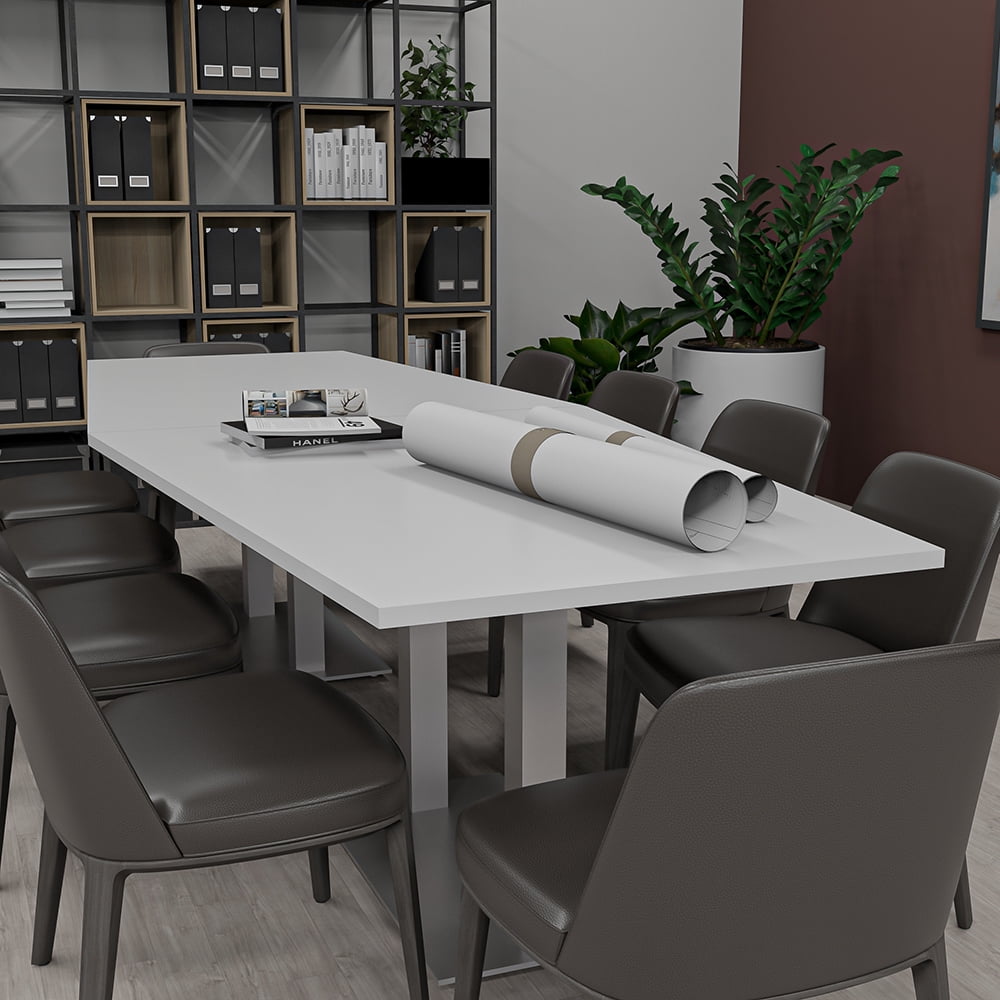 10 Person Modular Powered Hexagon Conference Table Square Metal Bases ...