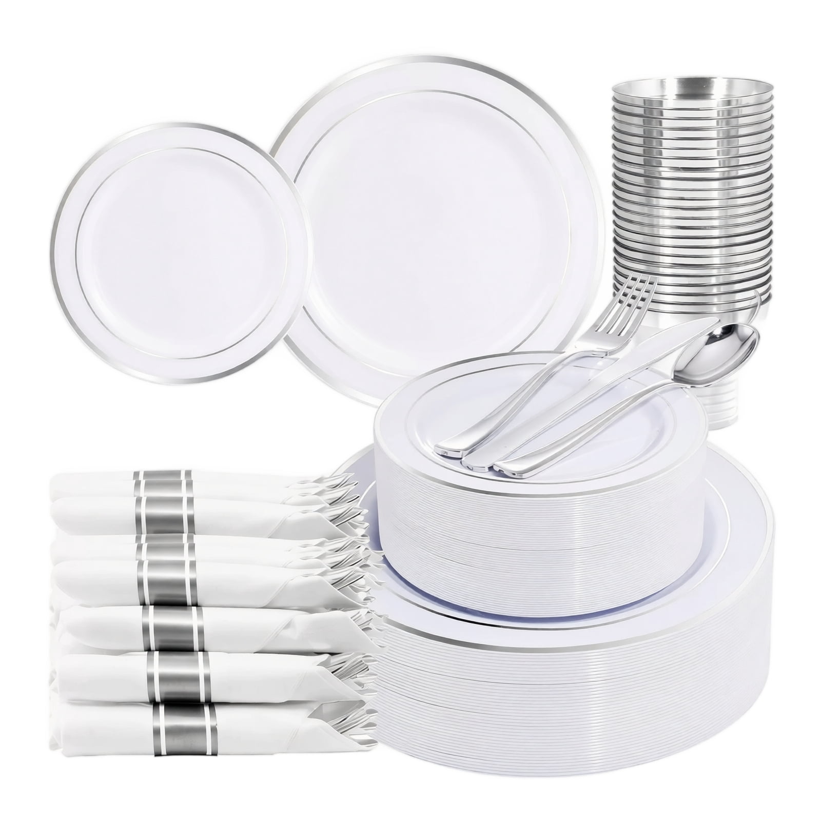 10 Person Party Dinnerware Set, Disposable Plastic Plates Cups Knives ...