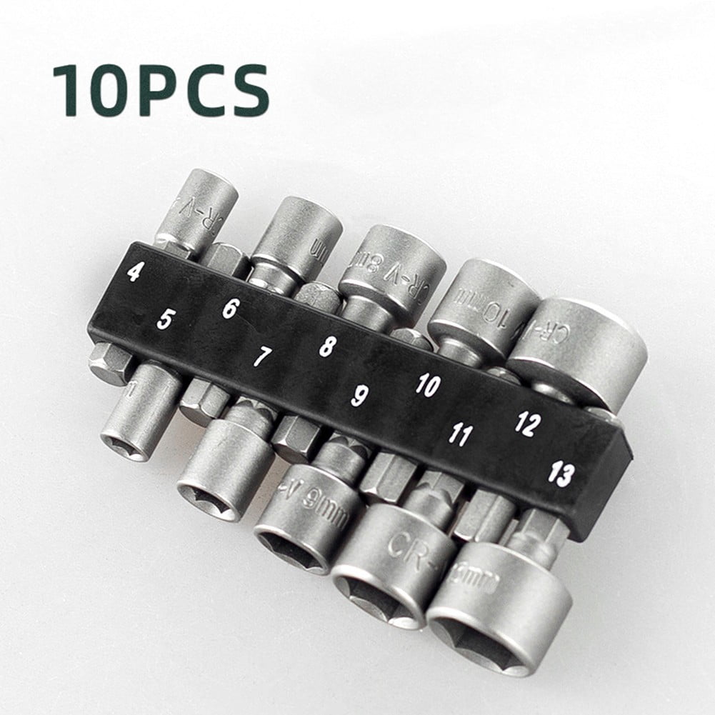 10-Piece 1/4\\\" Drive Metric Hex Socket Adapter Set for Drill and ...