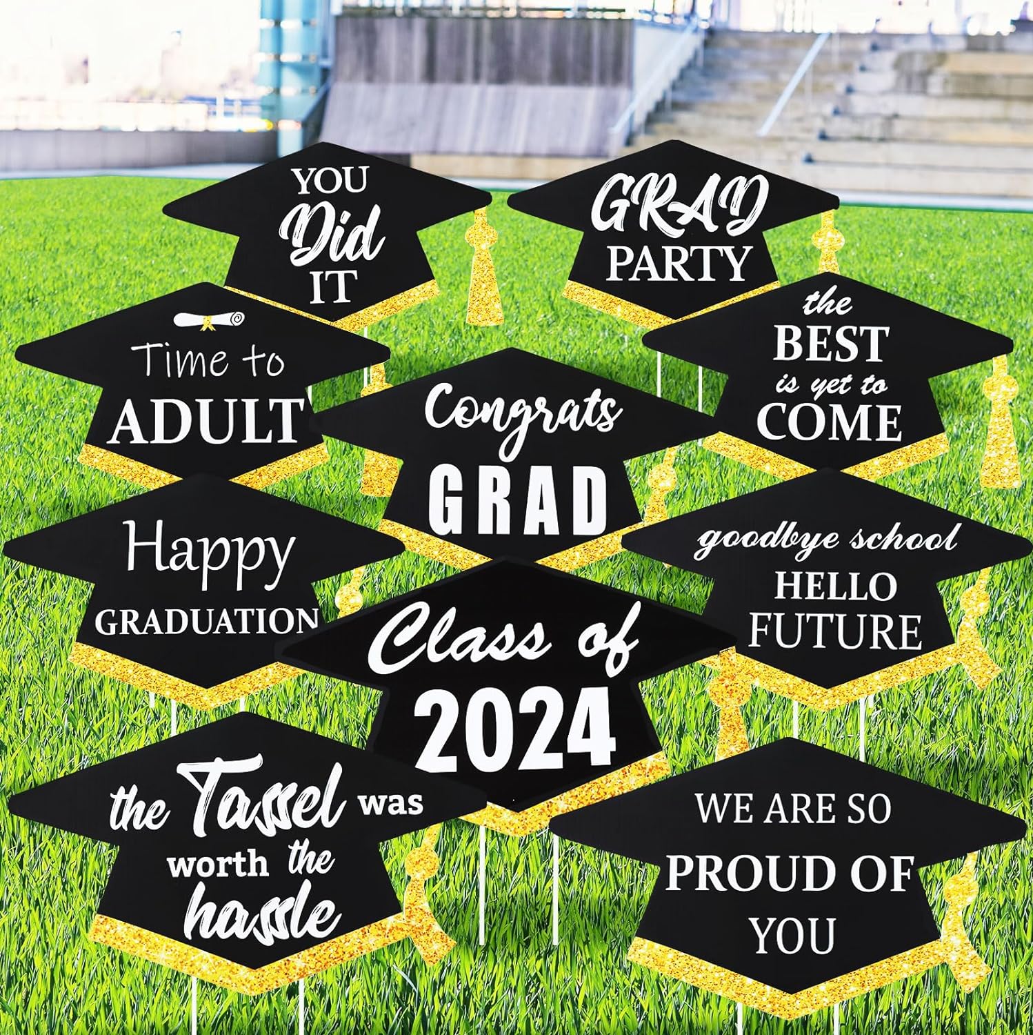 10 Piece 2024 Graduation Yard Sign Stakes Congrats Grad Decor Graduate ...