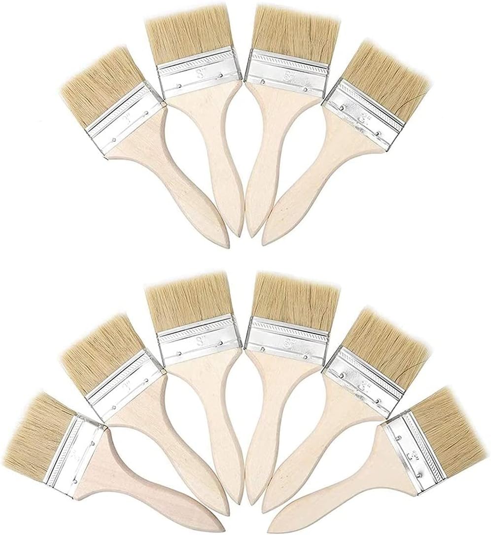 10-Piece 3 Inch Flat Brush Set, Paint Brush, Staining, Glaze, Paint ...