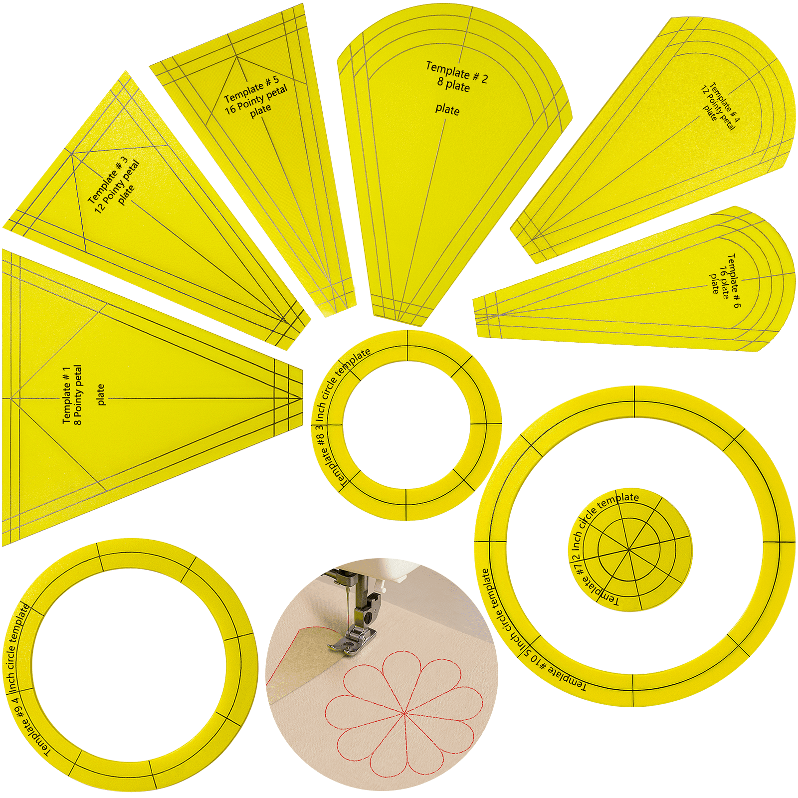 10-Piece Acrylic Quilting Template Set | Transparent Sewing Machine ...
