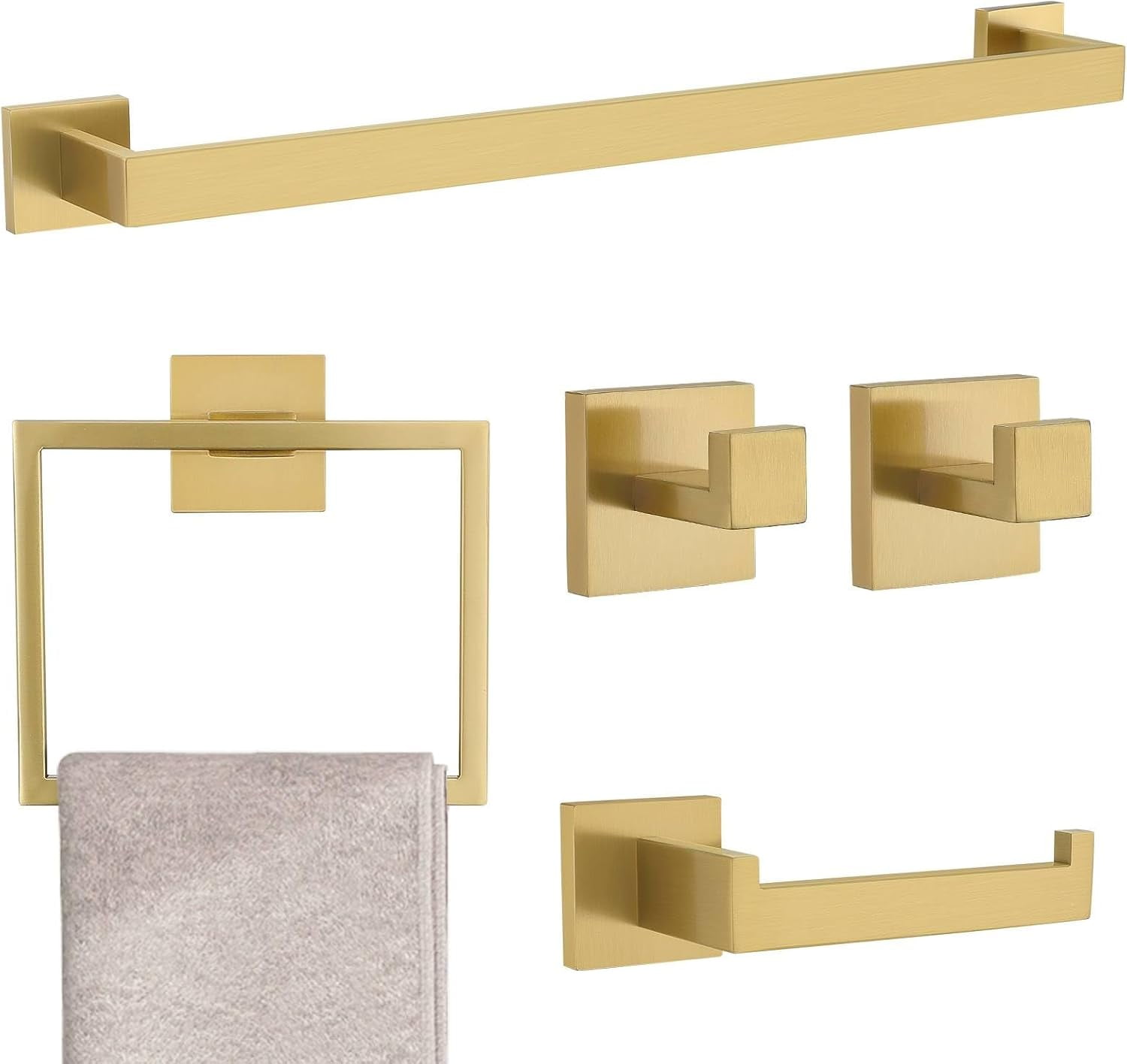 10-Piece Bathroom Hardware Accessories Set-Brushed Gold Towel Bar ...