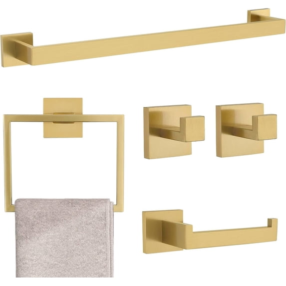 10-Piece Bathroom Hardware Accessories Set-Brushed Gold Towel Bar ...