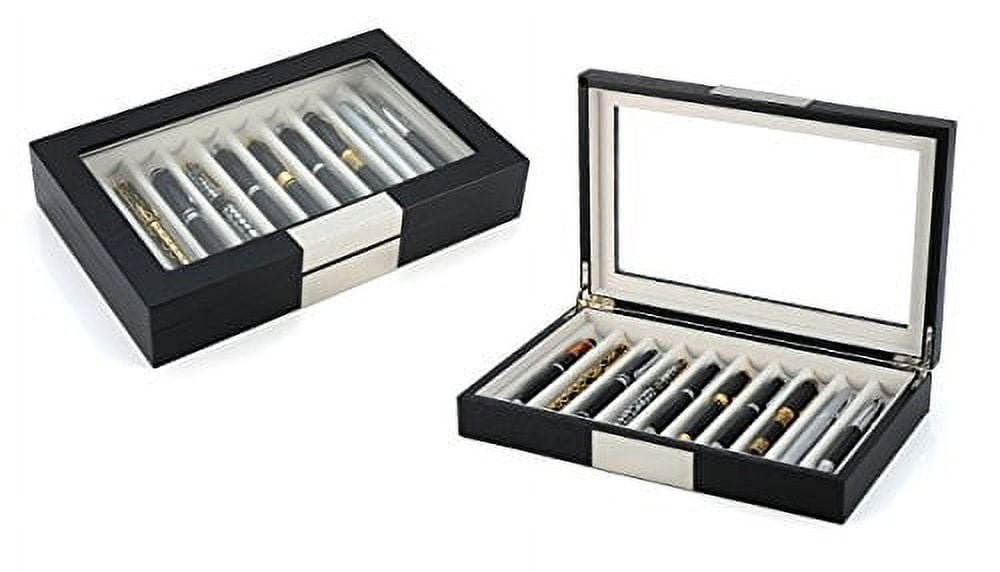 10 Piece Black Ebony Wood Pen Display Case Storage and Fountain Pen ...