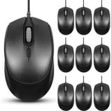 10-Piece Black Wired USB Computer Mice, Adjustable DPI 800/1200/1600, 4 ...