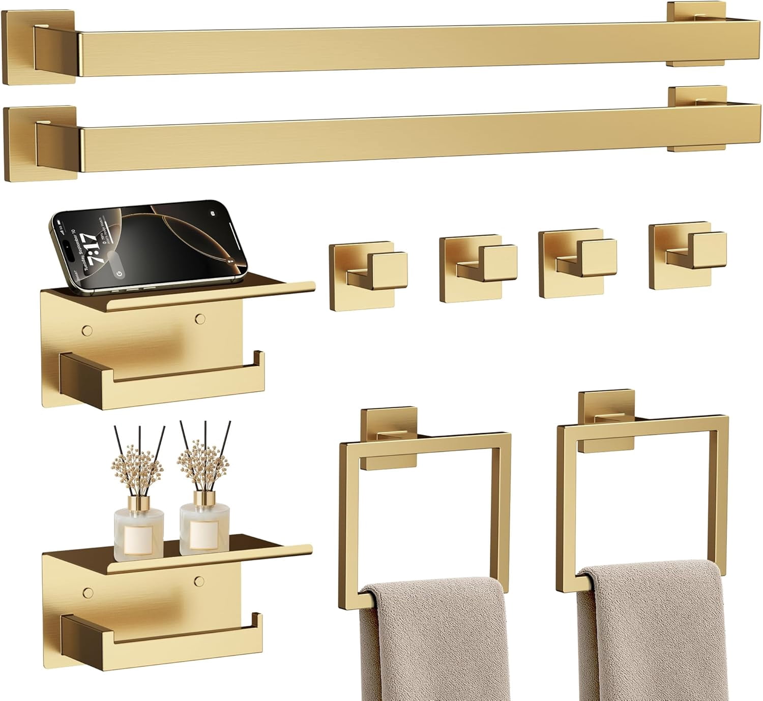 10-Piece Brushed Gold Bathroom Accessories Set, 23.6 Inch Bathroom ...