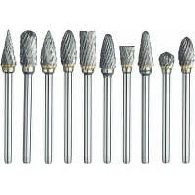 10-Piece Carbide Rotary Burrs Set for Dremel Tools, Double Cut with 1/8 ...