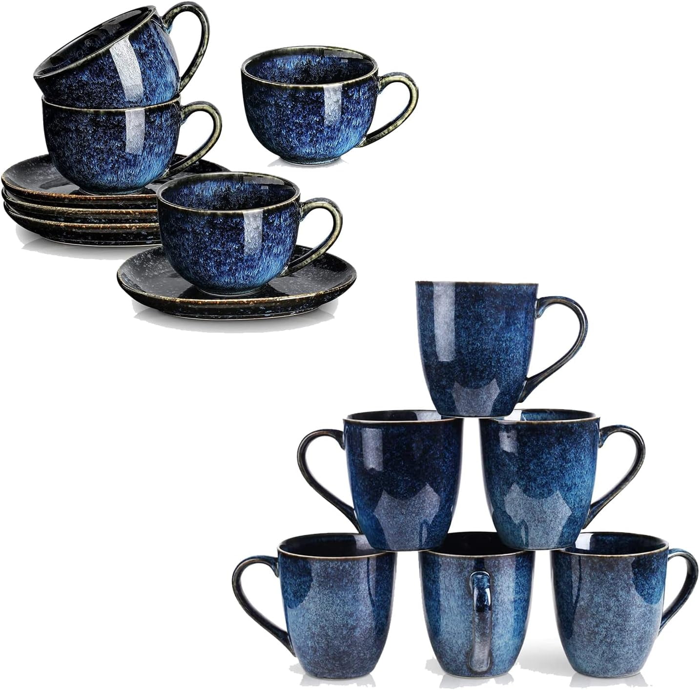 10-Piece Ceramic 12 Oz Coffee Mug Set with 6.5 Oz Cappuccino Cups and ...