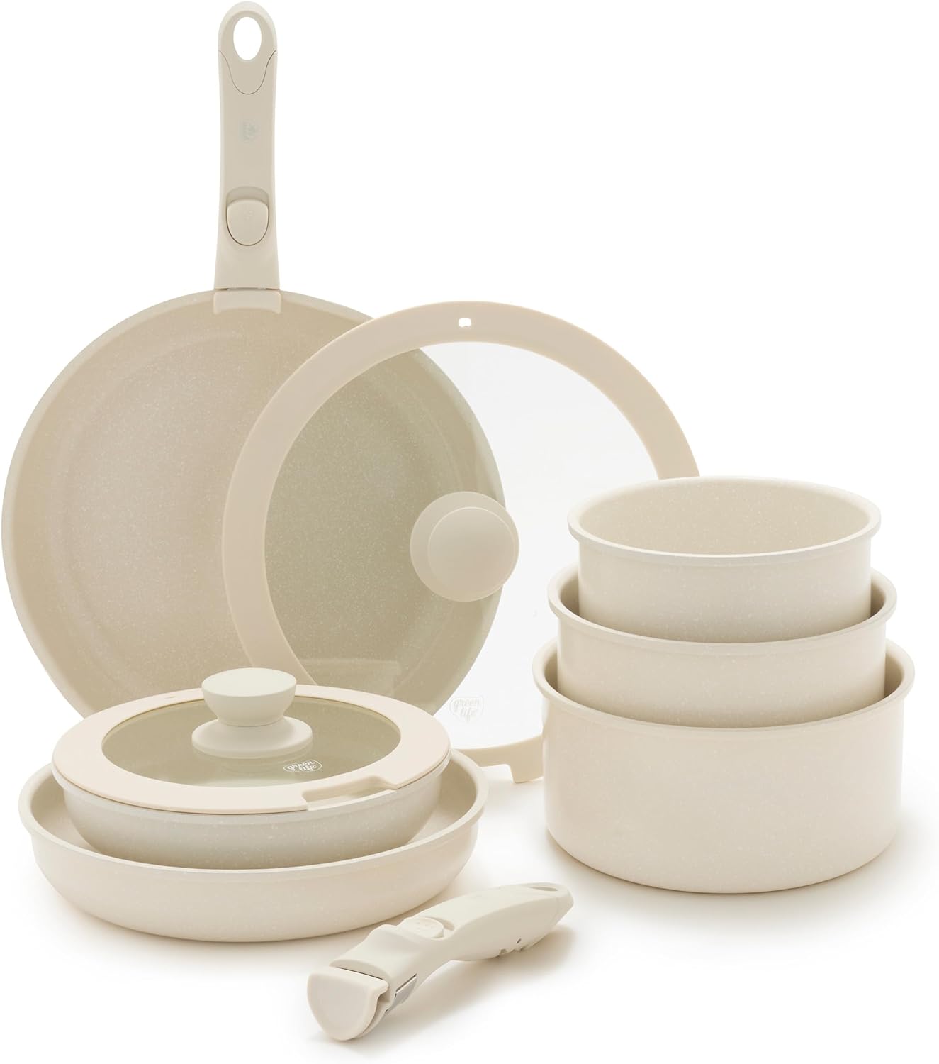 10 Piece Ceramic Pots and Pans Set, Nonstick Detachable & Stackable ...