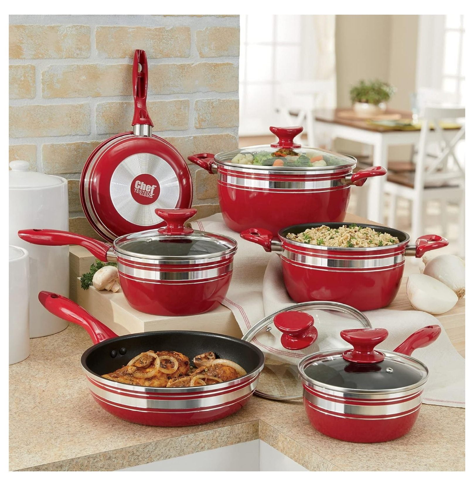 10-Piece Chef Tested Banded Cookware Set, Red - Walmart.com
