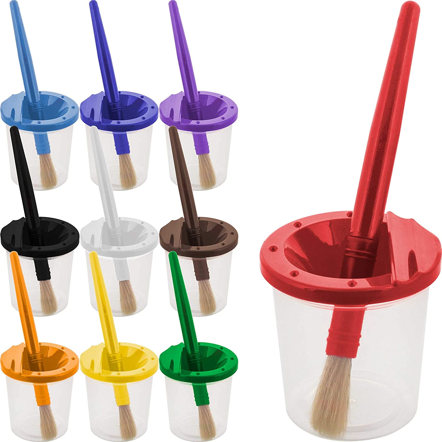 10 Piece Children's No Spill Paint Cups with Colored Lids and 10 Piece ...