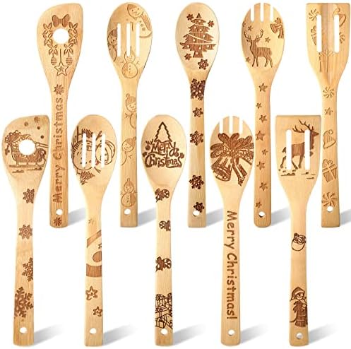 10 Piece Christmas Spatula Burned Spoons Wooden Christmas Kitchen ...